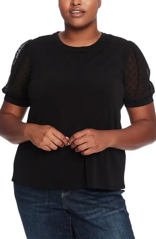 CECE DUPRAZ Puff Sleeve Mixed Media Top - Rich Black