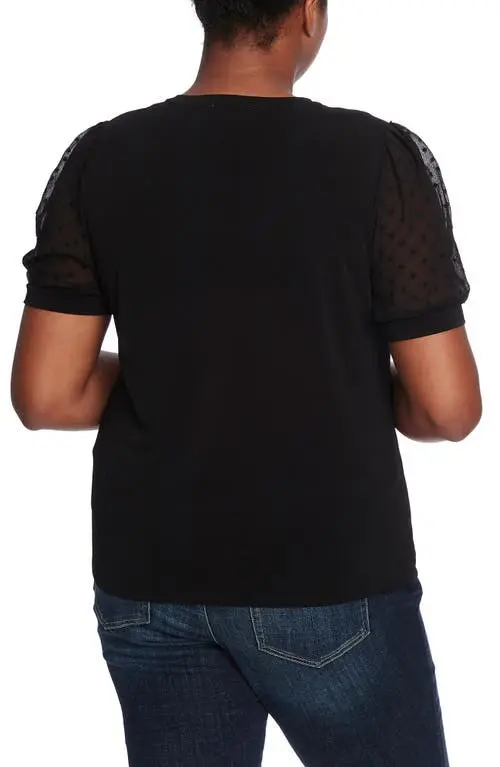 CECE DUPRAZ Puff Sleeve Mixed Media Top - Rich Black
