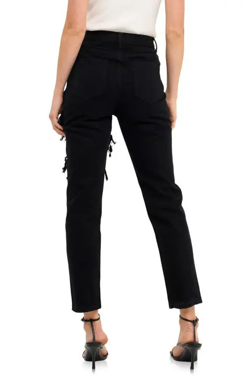 GREY LAB Cutout Ripped High-rise Straight Leg Jeans - Black