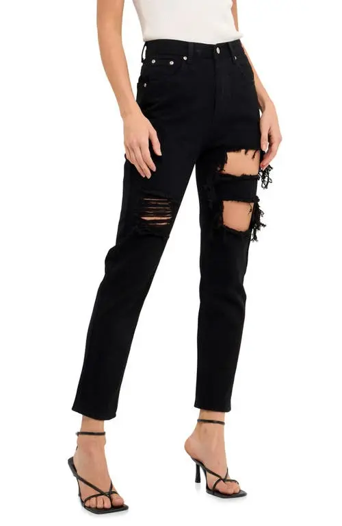 GREY LAB Cutout Ripped High-rise Straight Leg Jeans - Black