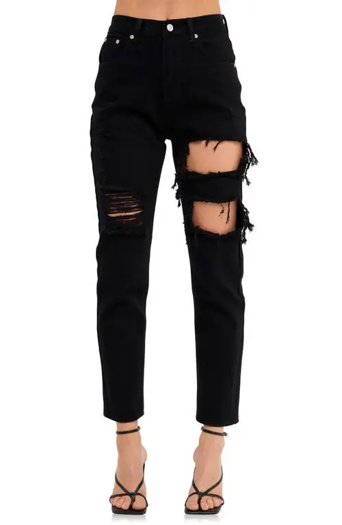 GREY LAB Cutout Ripped High-rise Straight Leg Jeans - Black