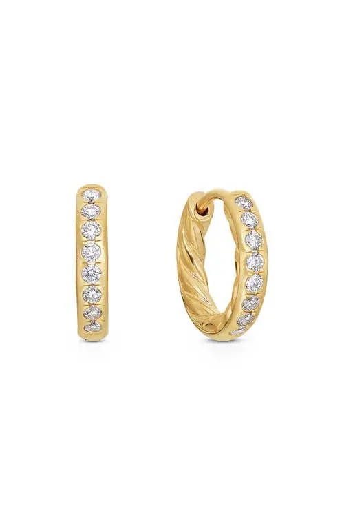 David Yurman Sculpted Cable Pavé Diamond Huggie Hoop Earrings - 18k Yellow Gold