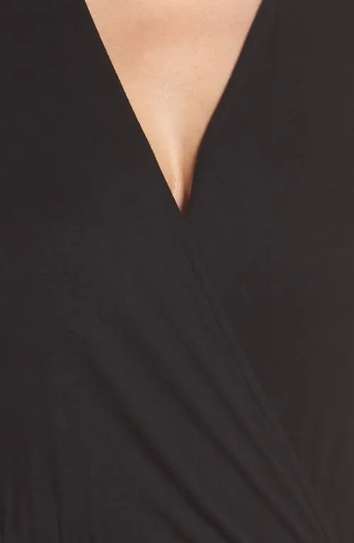 Loveappella Short Sleeve Wrap Top Jumpsuit - Black