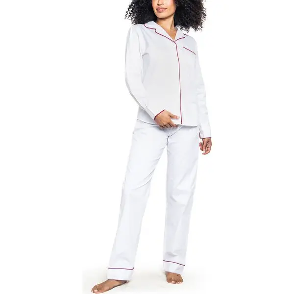 PETITE PLUME Contrast Piping Pajamas - White