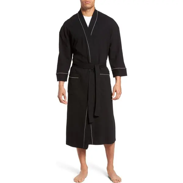 Majestic International Waffle Knit Robe - Black