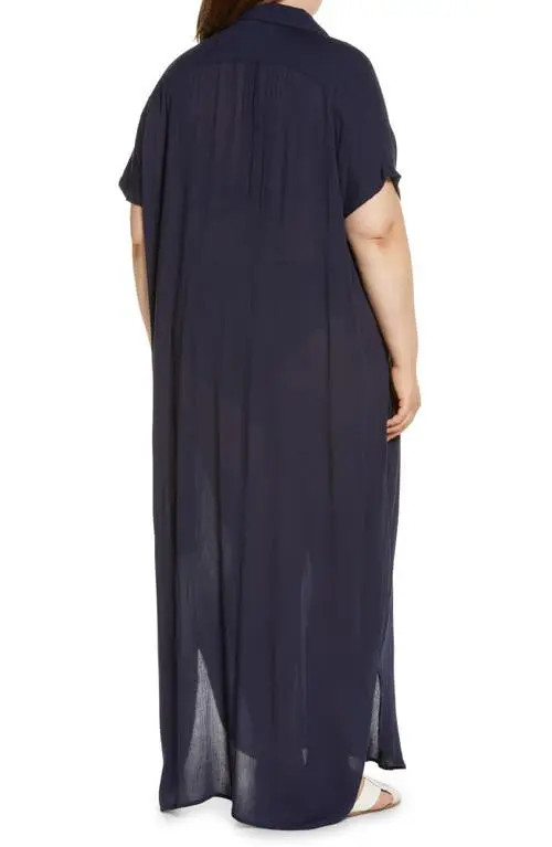 Elan Button-down Maxi Cover-up Dress