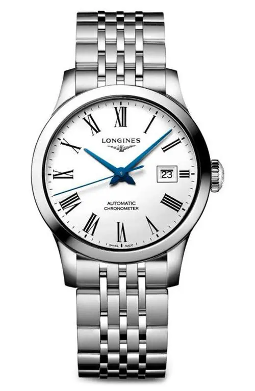 LONGINES Record Automatic Bracelet Watch - Silver/ White/ Silver