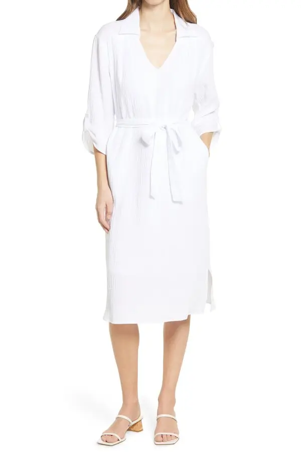 Fraiche By J Textured Midi Shirtdress