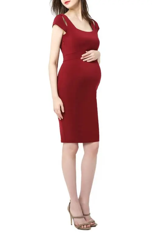 KIMI + KAI Julie Cold Shoulder Body-con Maternity Dress - Wine