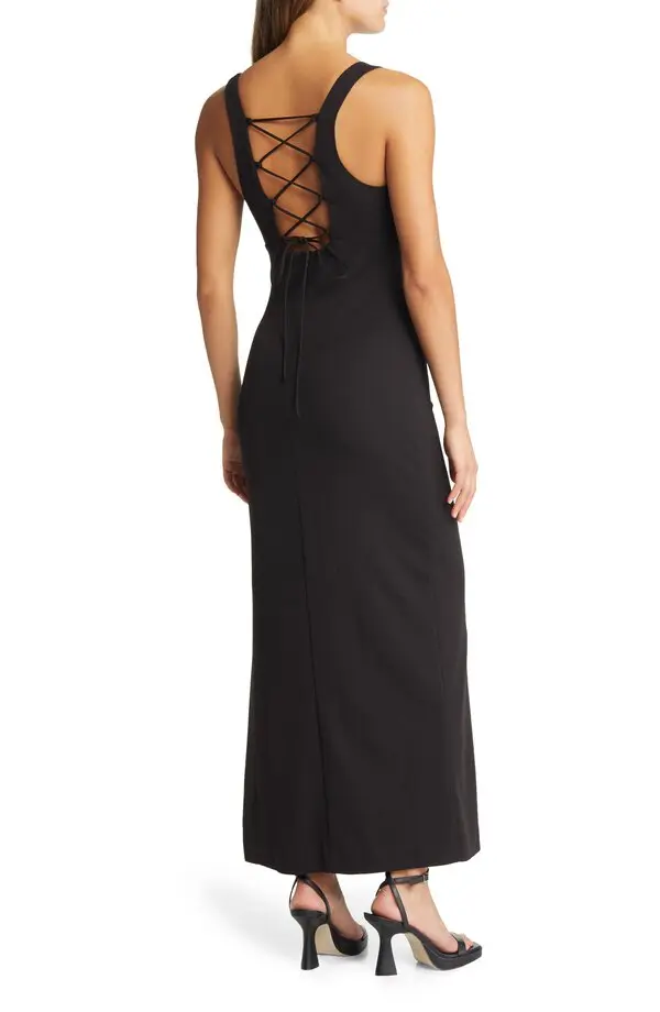 Wayf The Sharon Lace-Up Back Sheath Dress In Black - 58% Off | Editorialist