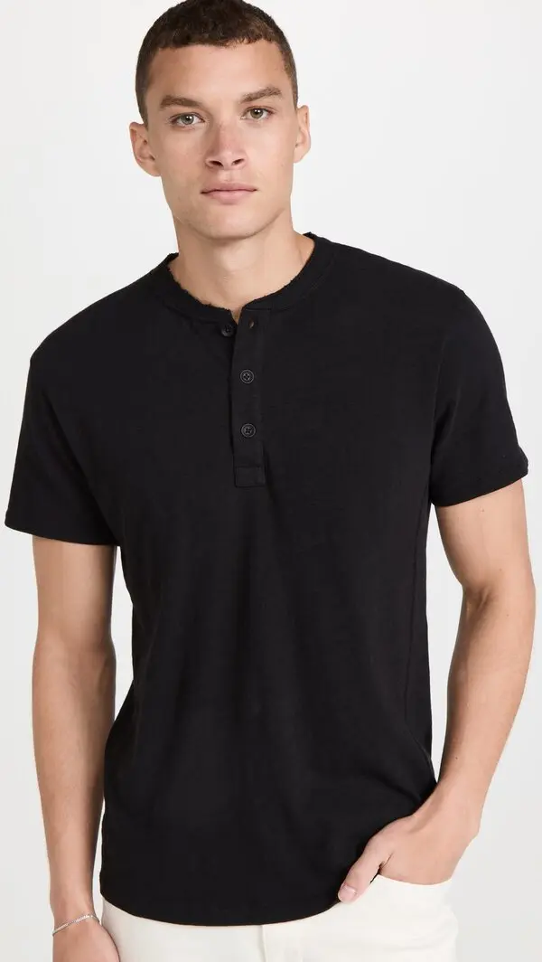 Rag & Bone Classic Short Sleeve Henley - Jet Black