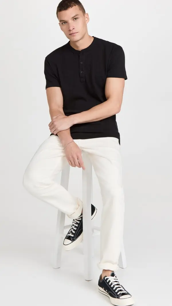 Rag & Bone Classic Short Sleeve Henley - Jet Black