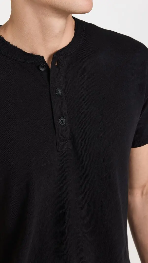 Rag & Bone Classic Short Sleeve Henley - Jet Black