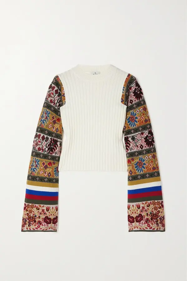 Etro Irma Ribbed-knit And Wool-jacquard Top