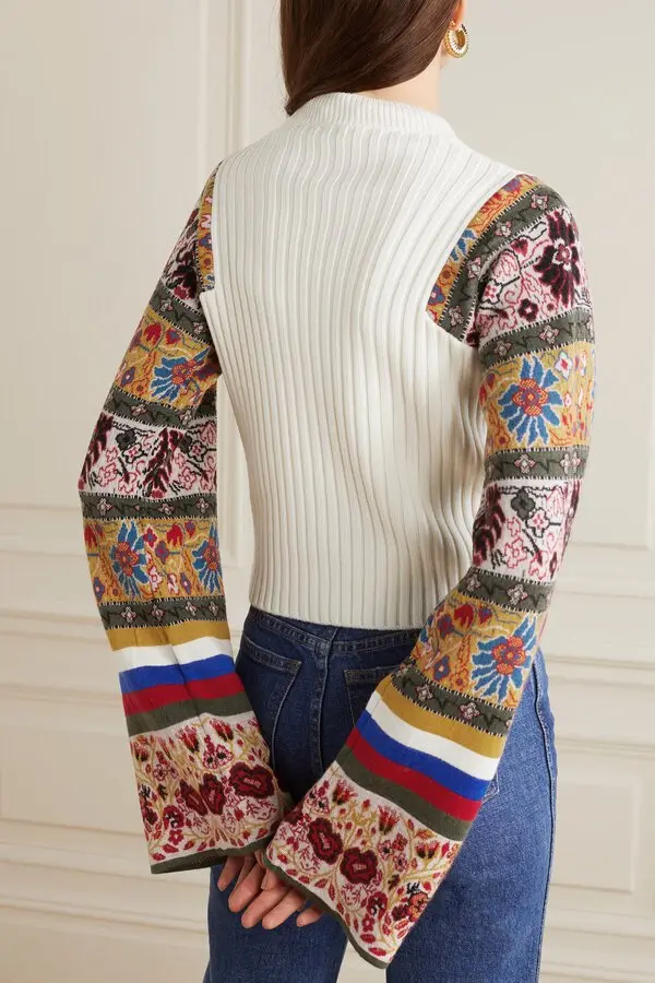 Etro Irma Ribbed-knit And Wool-jacquard Top