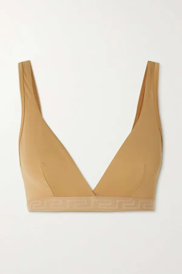 Versace Jacquard-trimmed Stretch-jersey Soft-cup Triangle Bra - Tan