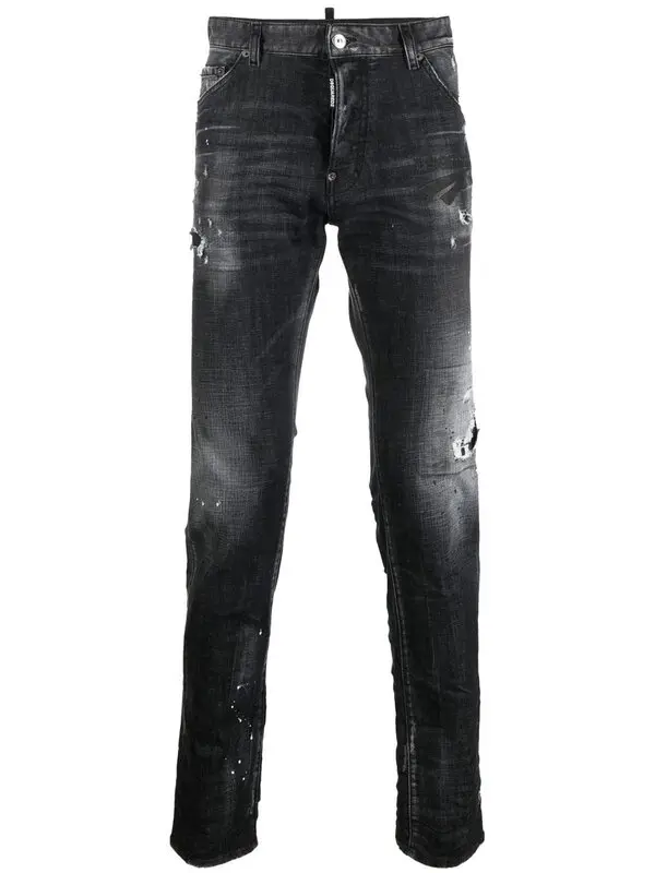Dsquared2 Faded Distressed Slim-fit Jeans - Black
