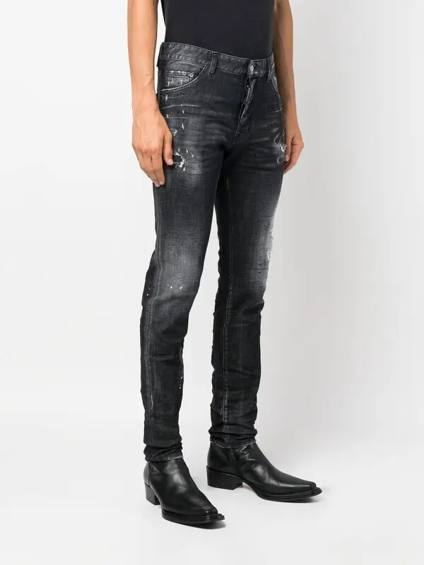 Dsquared2 Faded Distressed Slim-fit Jeans - Black