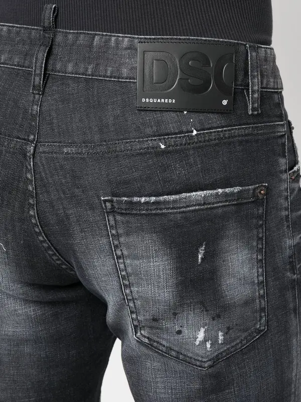 Dsquared2 Faded Distressed Slim-fit Jeans - Black
