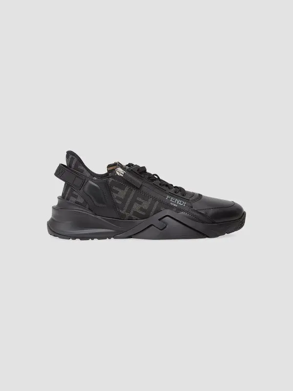 Fendi Flow Vitello Leather & Tonal Logo Jacquard Sneakers - Black