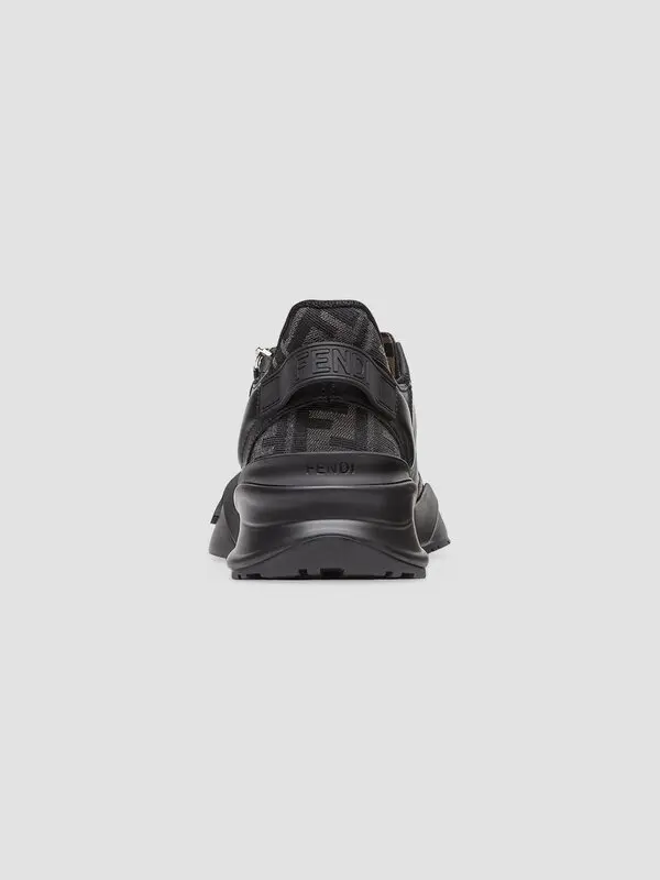 Fendi Flow Vitello Leather & Tonal Logo Jacquard Sneakers - Black