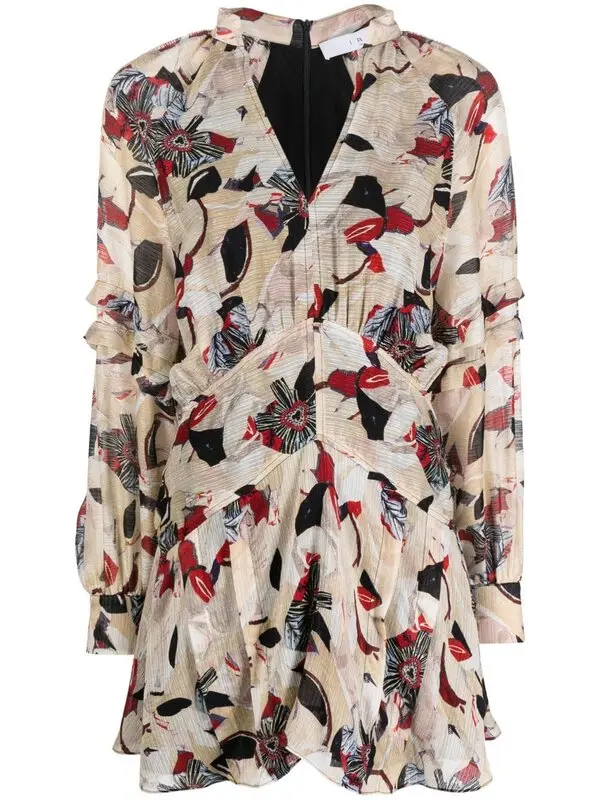 IRO PARIS Darsa Abstract-print V-neck Long Sleeve Dress - Neutrals