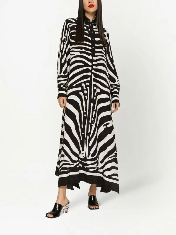 Dolce & Gabbana Zebra-print Crepe-de-chine Caftan - Black