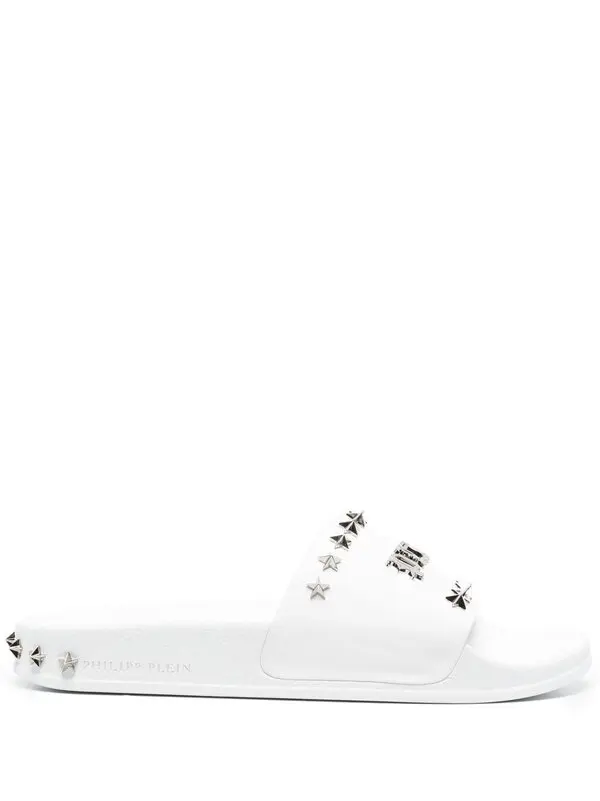 Philipp Plein Gothic Plein Studded Slides - White