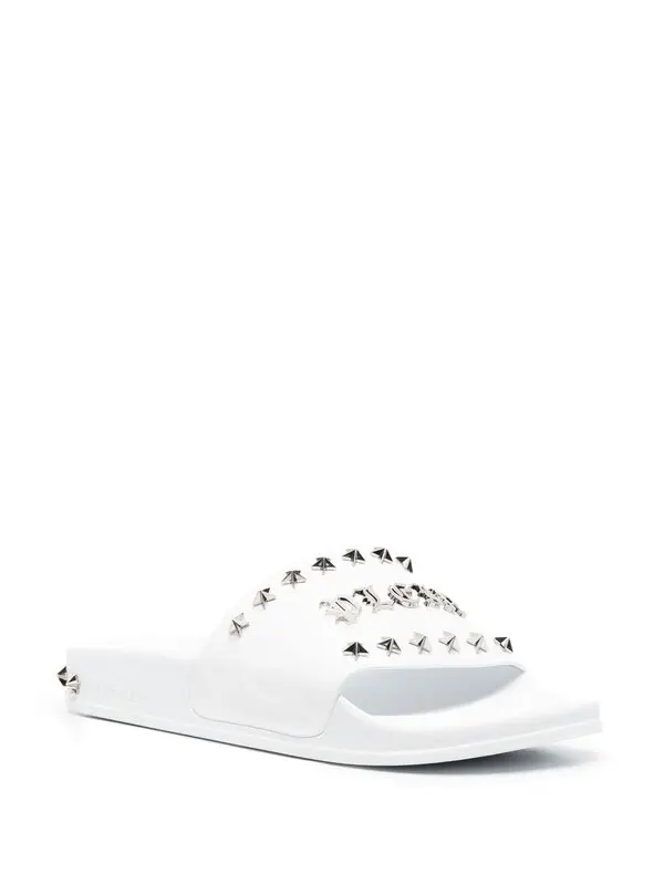 Philipp Plein Gothic Plein Studded Slides - White