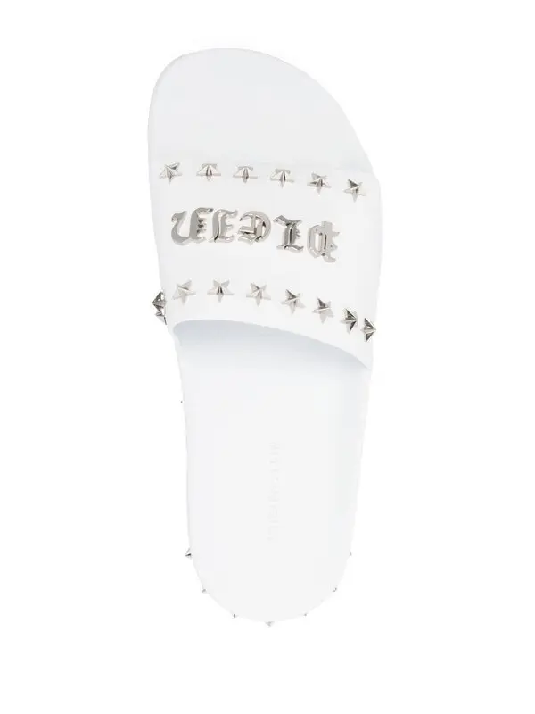 Philipp Plein Gothic Plein Studded Slides - White