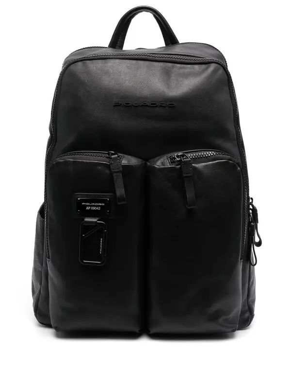 PIQUADRO Debossed-logo Leather Backpack - Black