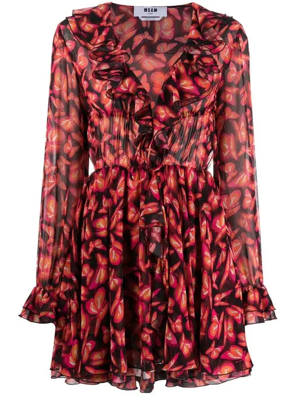 MSGM Butterfly Print Mini Dress - Pink