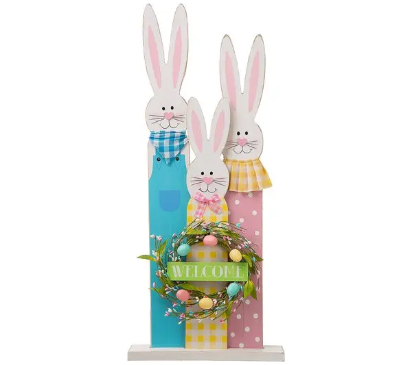 GLITZHOME Happy Bunny Family Standing Decor - One-color