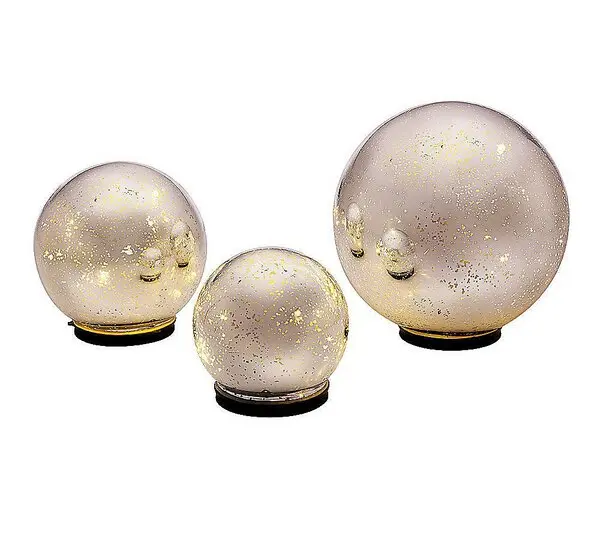 QVC As Is S/3 Lit Indoor Outdoor Mercury Glass Spheres - One-color