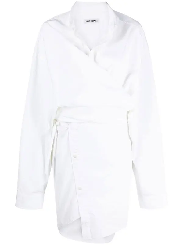Balenciaga Cotton Wrap Shirt Dress - White