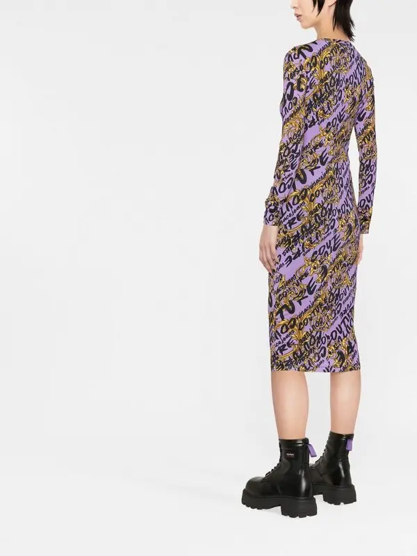 Versace Barocco Logo-print Midi Dress - Purple