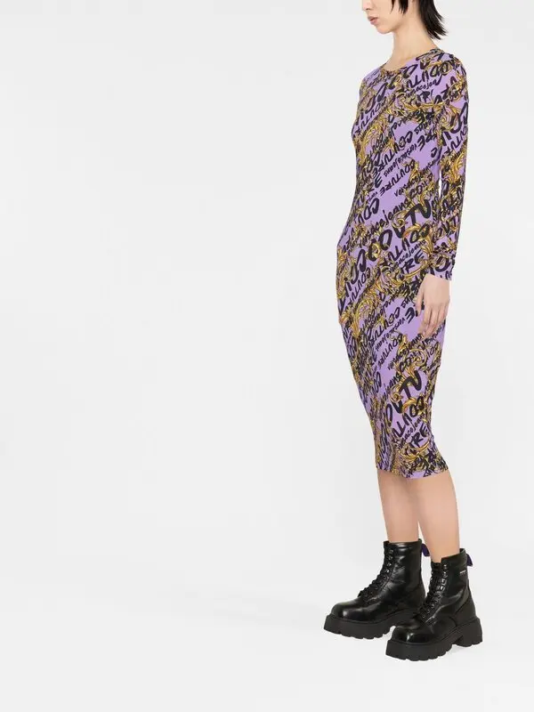Versace Barocco Logo-print Midi Dress - Purple
