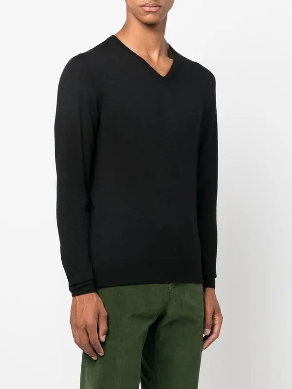 Fedeli V-neck Long-sleeve Jumper - Black