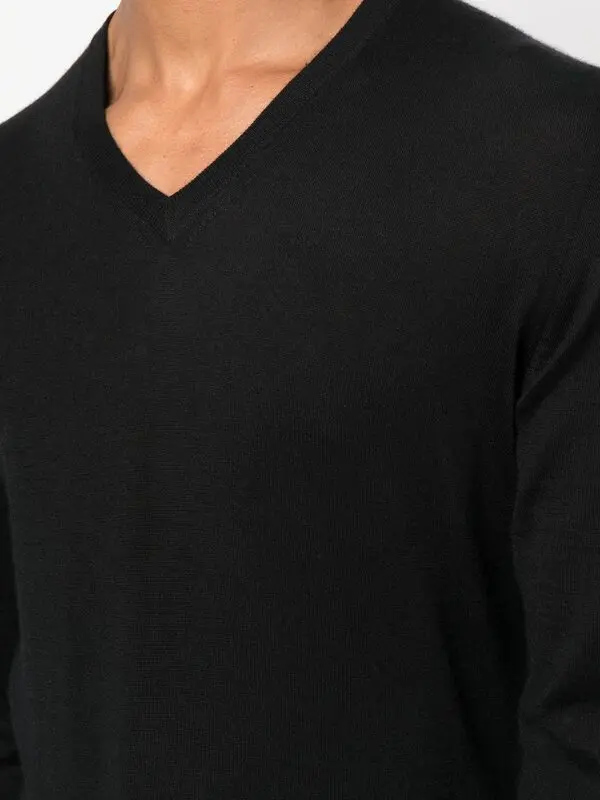 Fedeli V-neck Long-sleeve Jumper - Black
