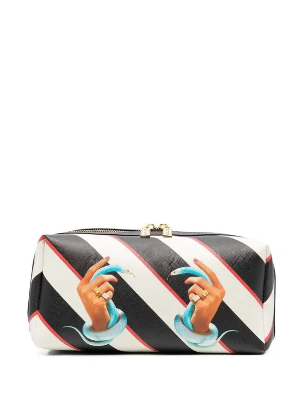 SELETTI Graphic-print Striped Wash Bag - Black