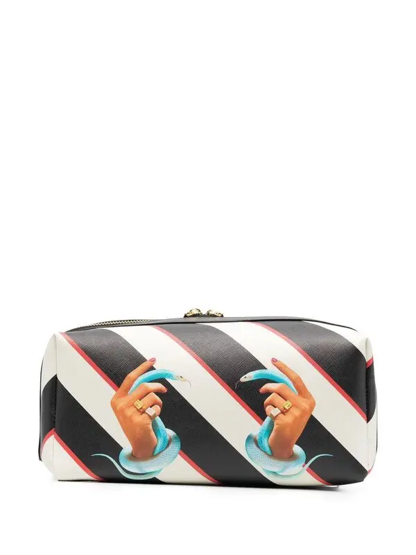 SELETTI Graphic-print Striped Wash Bag - Black