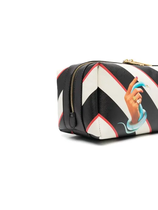 SELETTI Graphic-print Striped Wash Bag - Black