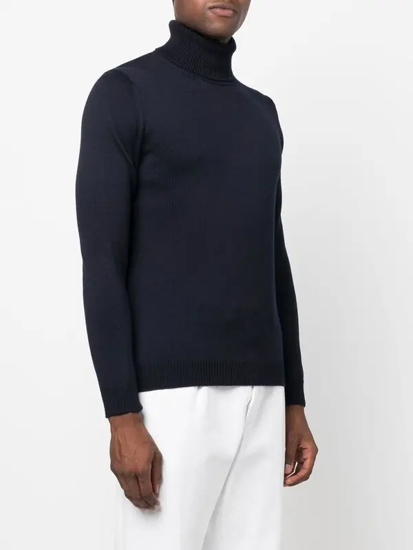 ROBERTO COLLINA Ribbed Hem Roll-neck Jumper - Blue