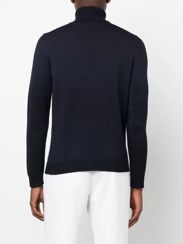 ROBERTO COLLINA Ribbed Hem Roll-neck Jumper - Blue