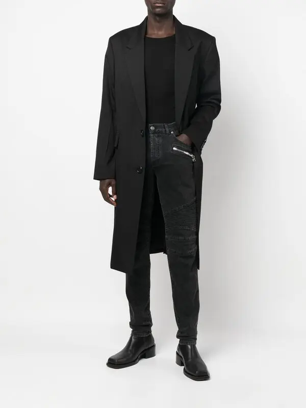 Balmain Washed Stretch Cotton Ribbed Knee Skinny Jeans - Black