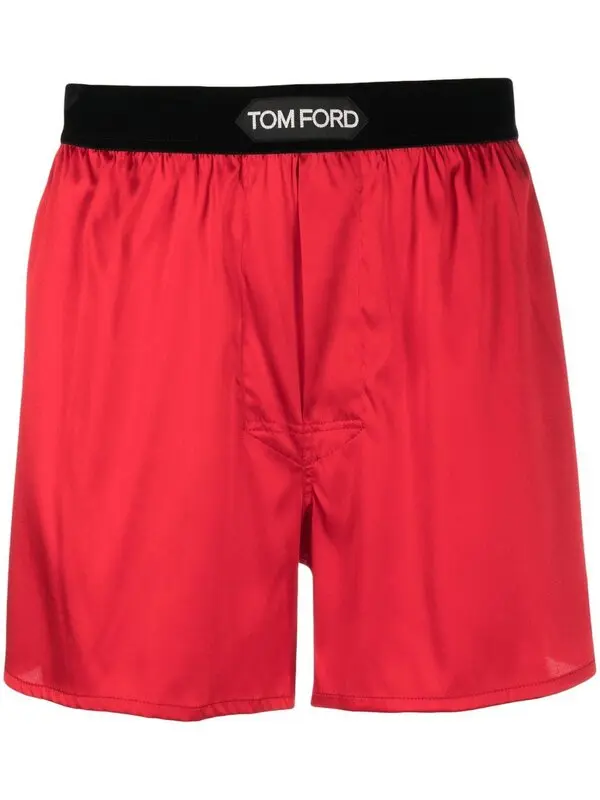 TOM FORD Logo-waist Satin Boxers - Red
