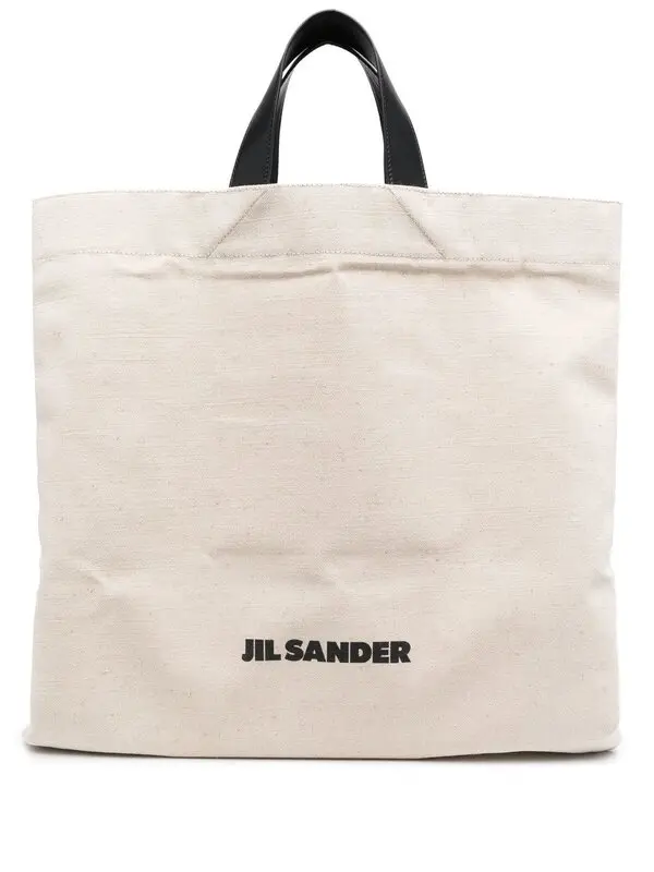 JIL SANDER Logo-print Linen Tote Bag - Neutrals