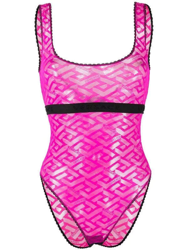 Versace Greca-print U-neck Bodysuit - Pink