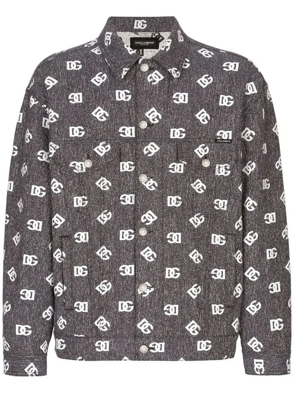Dolce & Gabbana Dg Logo Jacquard Denim Jacket - Grey