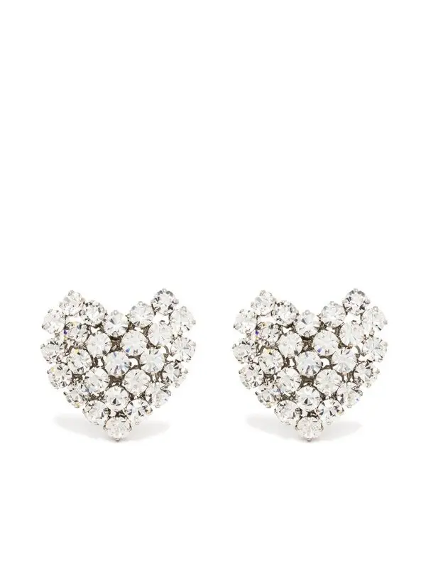 Alessandra Rich Crystal-embellished Heart-shaped Clip-on Earrings - Silver